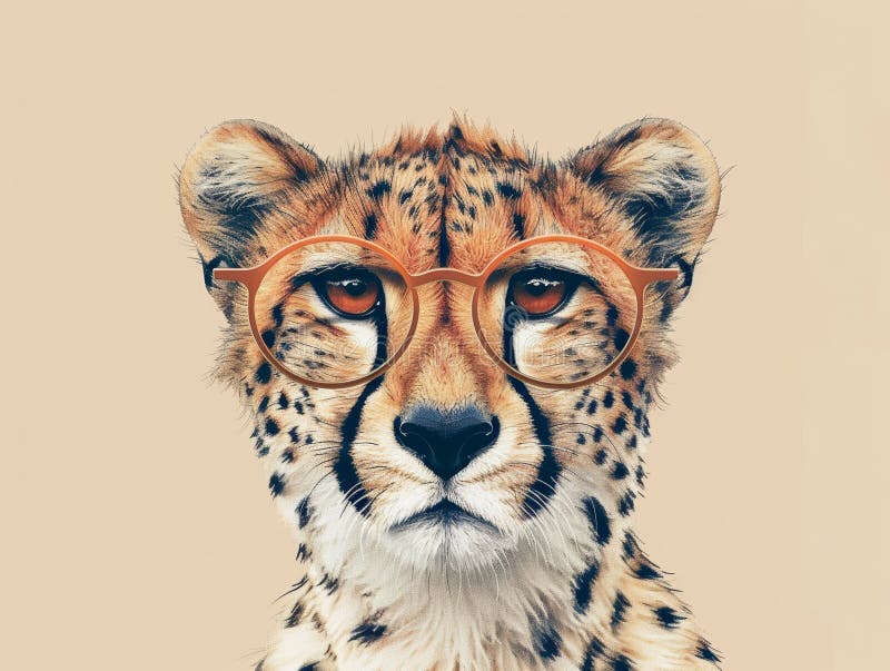 A Cheetah with a Serious Expression Wearing Round Glasses Stock ...