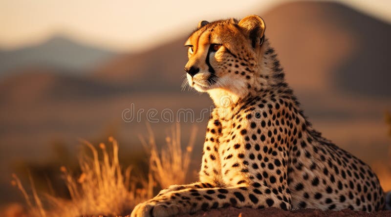 A Cheetah Sits and Watches Intently Stock Illustration - Illustration ...