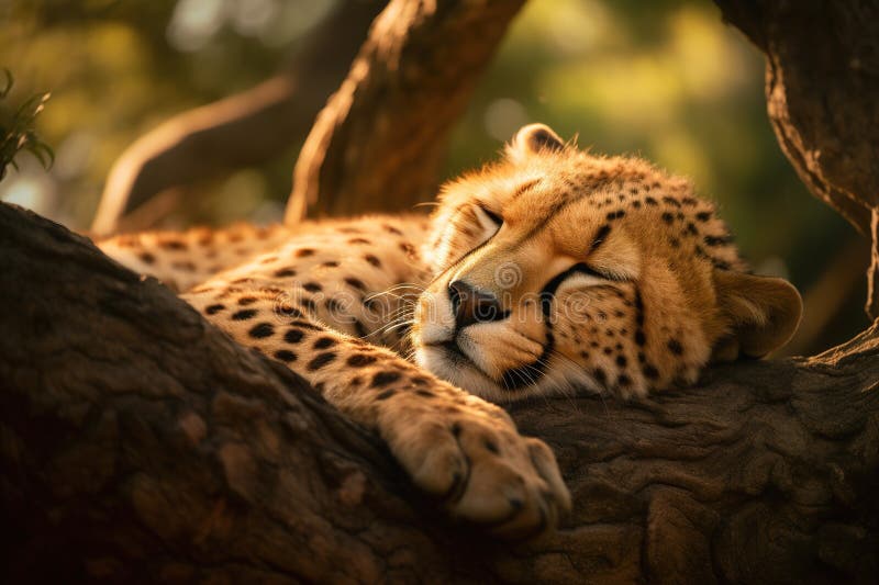 A Cheetah Sleeping Lying on a Tree in the Forest. Wildlife Animals ...