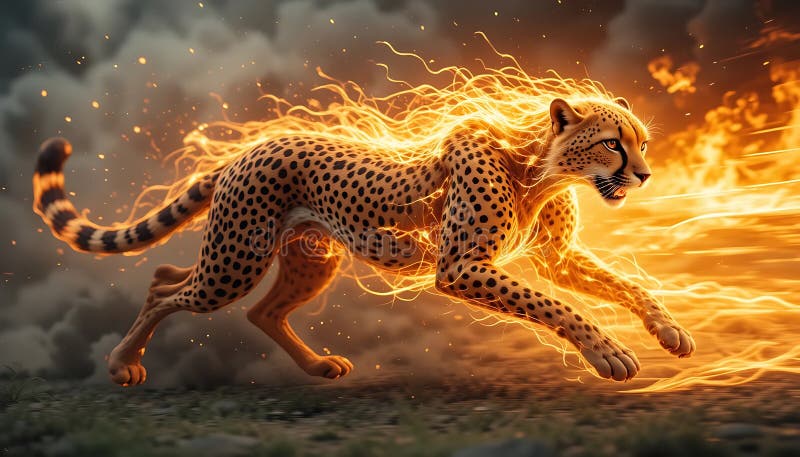 Cheetah Sprinting through Flames in a Dramatic Display of Speed and ...