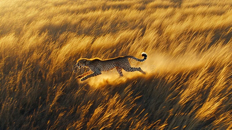 Cheetah Sprinting through Golden Grasslands at Sunset Capturing Speed ...