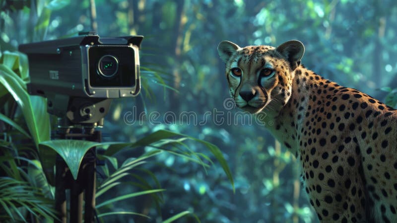 Cheetah Standing Next To Camera in Forest Stock Photo - Image of ...