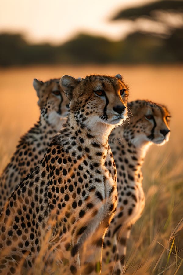 Cheetah Standing in the Savanna with Setting Sun Shining. Stock ...