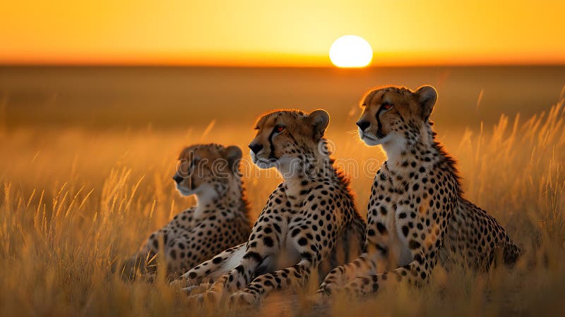 Cheetah Standing in the Savanna with Setting Sun Shining. Stock ...