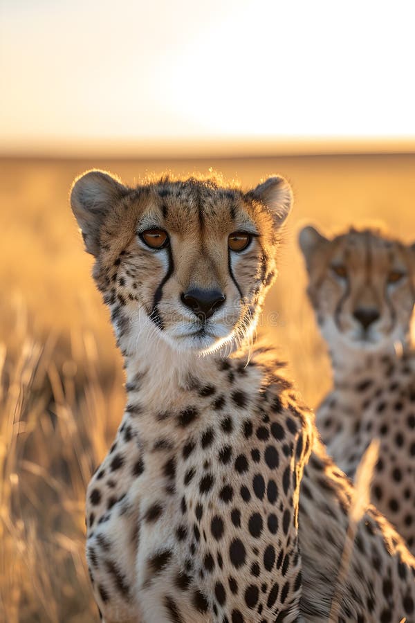 Cheetah Standing in the Savanna with Setting Sun Shining. Stock ...