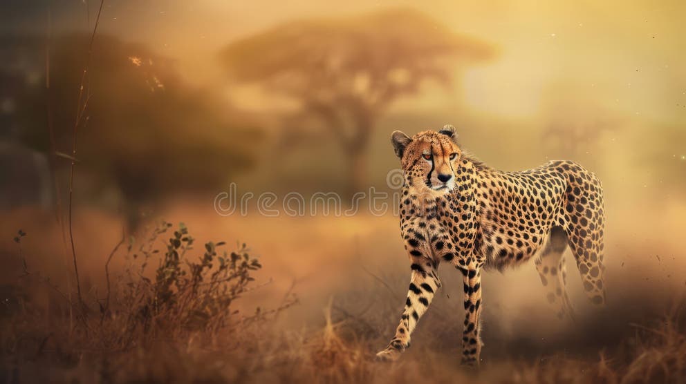A Cheetah Walking through a Field with Trees in the Background, AI ...