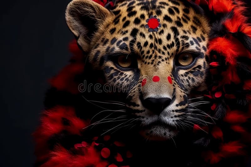 A Cheetah Wearing a Red and Orange Outfit with a Bow on Its Head. Stock ...