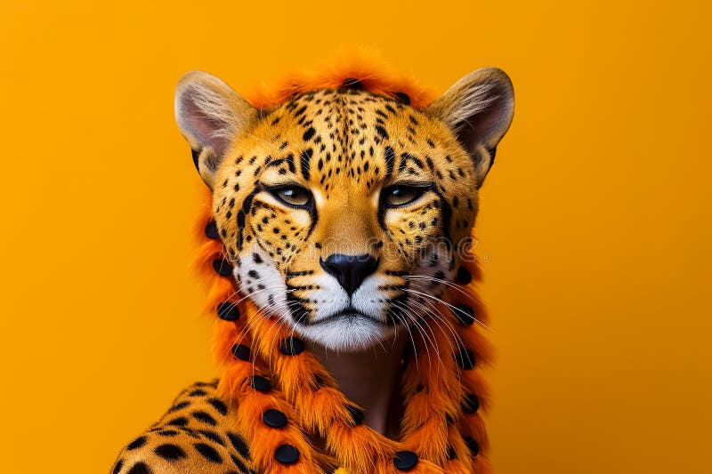 A Cheetah Wearing a Red and Orange Outfit with a Bow on Its Head. Stock ...