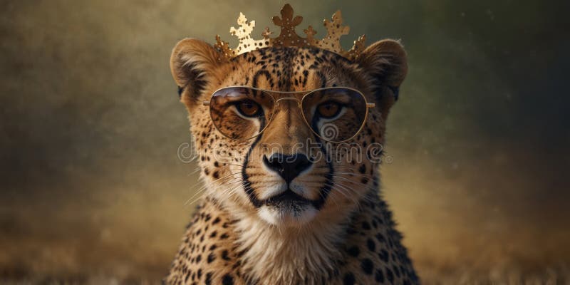 Cheetah Wearing Sunglasses and Paper Crown. Stock Image - Image of ...