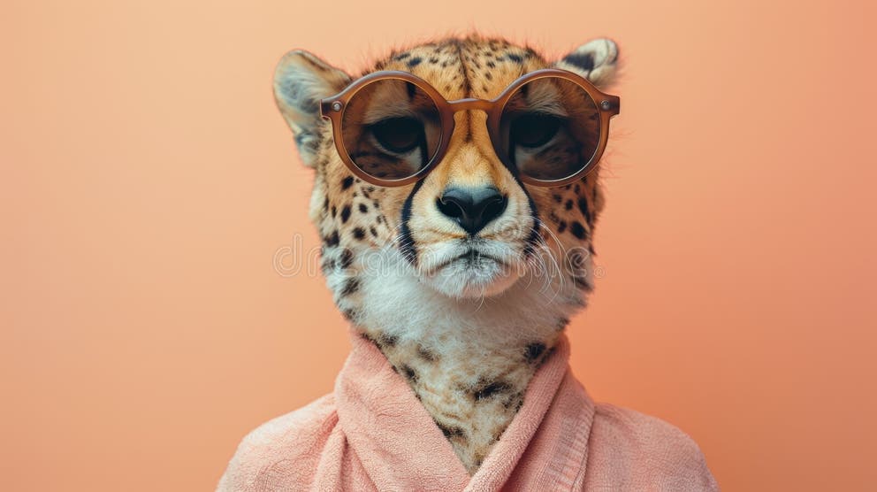 A Cheetah Wearing Sunglasses and a Pink Bathrobe is Looking at the ...