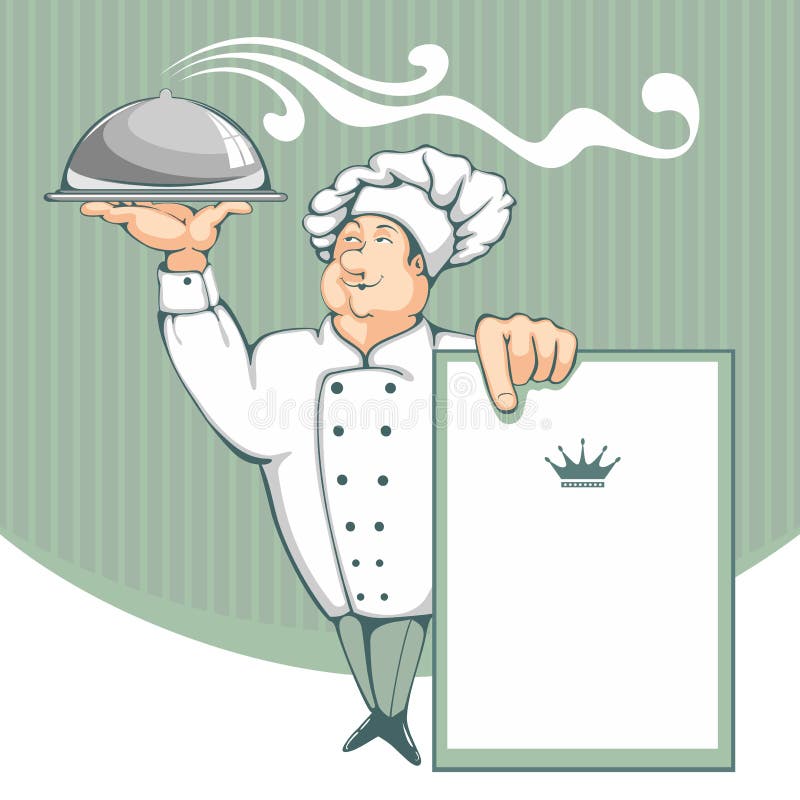 Cartoon Chef with Serving Tray Stock Vector - Illustration of dining ...