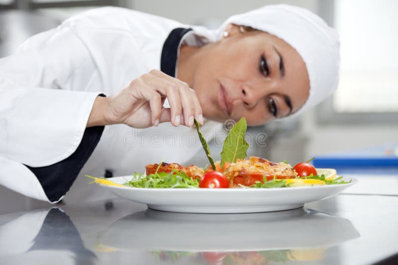 Chef garnish dish stock image. Image of cooking, cuisine - 14985711