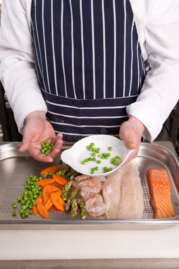 Chef add peas stock photo. Image of delicious, prepare - 17055428