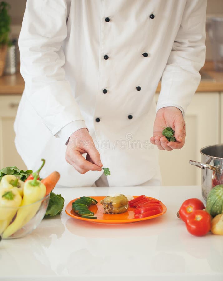 Chef Adding Parsley To a Stuffed Pepper Stock Image - Image of cucumber ...