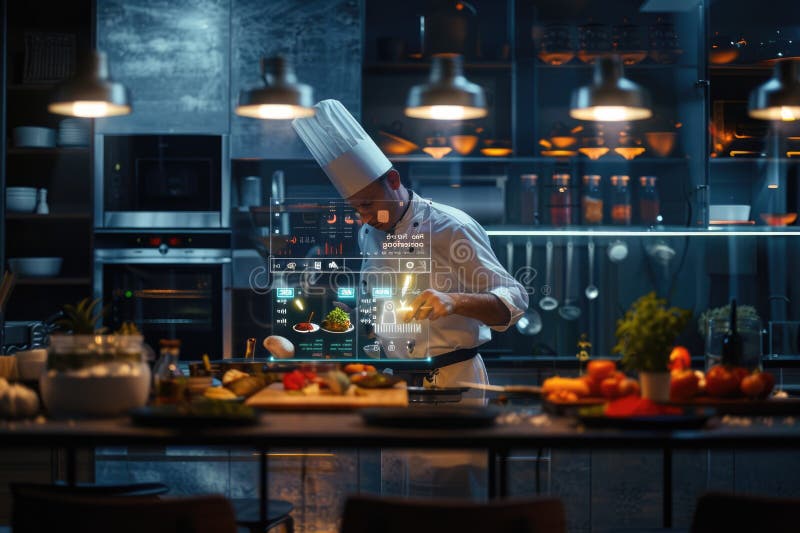Chef with AI in Modern Kitchen AIG60 Stock Image - Image of innovative ...