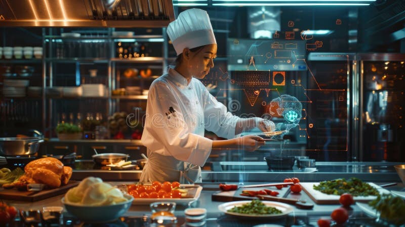Chef with AI in Modern Kitchen AIG60 Stock Photo - Image of digital ...