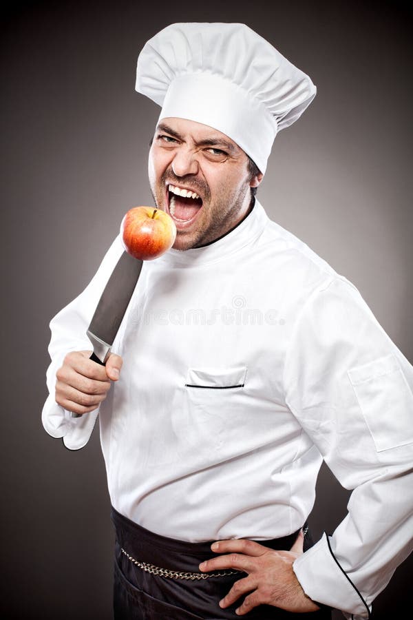 Funny Mean Mad Angry Cook Chef Isolated on White Stock Photo - Image of ...