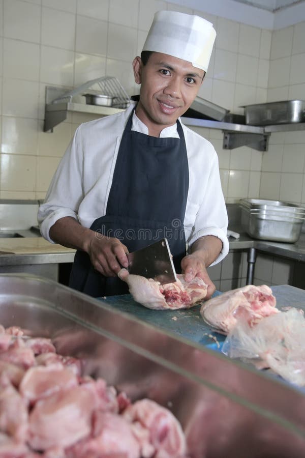 Chef au boucher photo stock. Image du restaurant, employé - 6385804