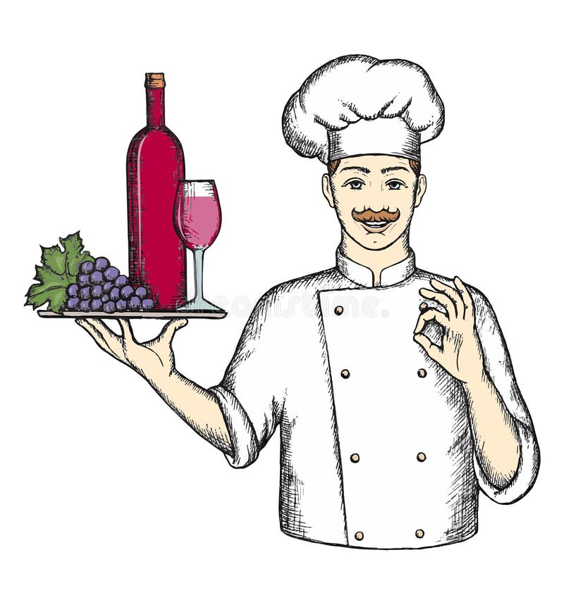 Chef avec du vin illustration de vecteur. Illustration du geste - 47758448