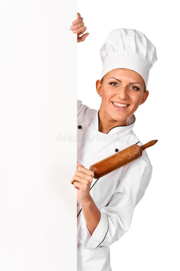 Chef, Baker or Cook Smiling Happy Holding Blank White Paper Sign Stock ...