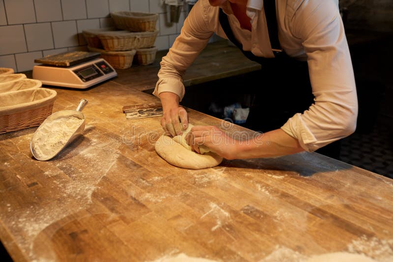 Chef or Baker Cooking Dough at Bakery Stock Photo - Image of hand ...
