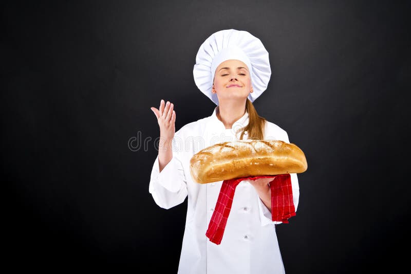 Chef Baker Smailing,baked Bread. Stock Photo - Image of coat, bakery ...