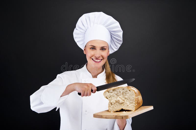 Chef Baker Smailing, Fresh Baked Bread. Stock Image - Image of narrow ...
