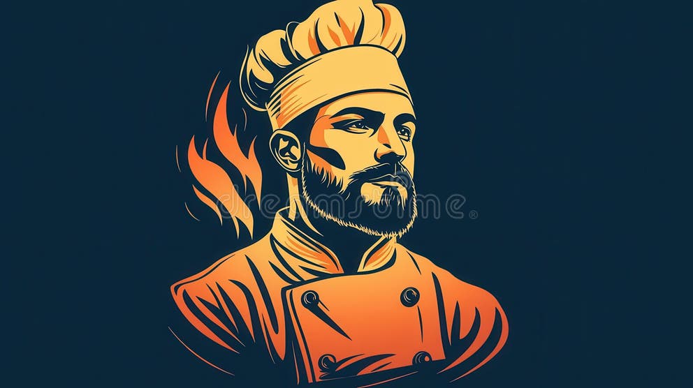 Chef with a Beard and Unique Beard Design Shaped Like a Head in a ...