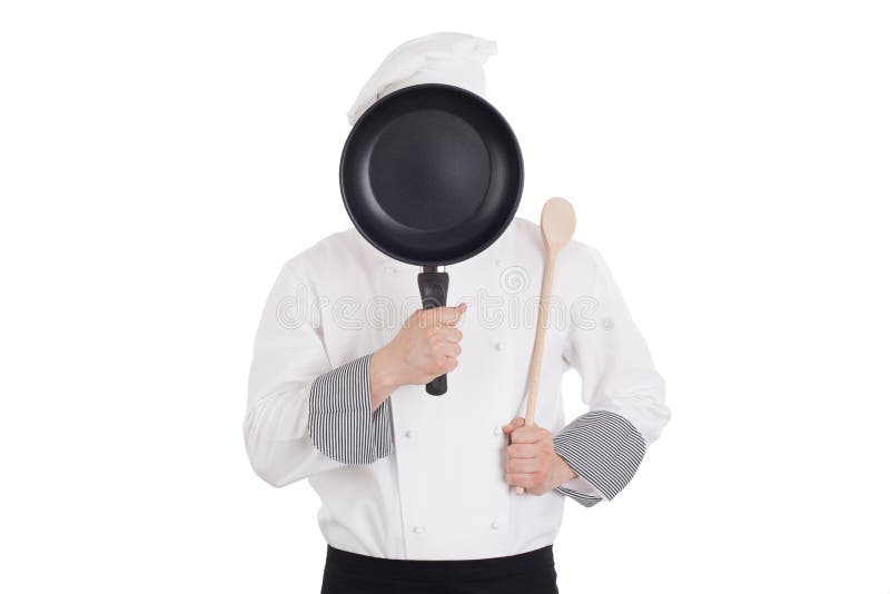 Chef with frying pan stock photo. Image of frying, employee - 53464636