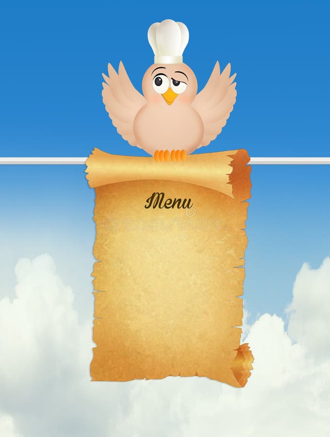 Chef bird with menu stock illustration. Illustration of cooking - 90441511