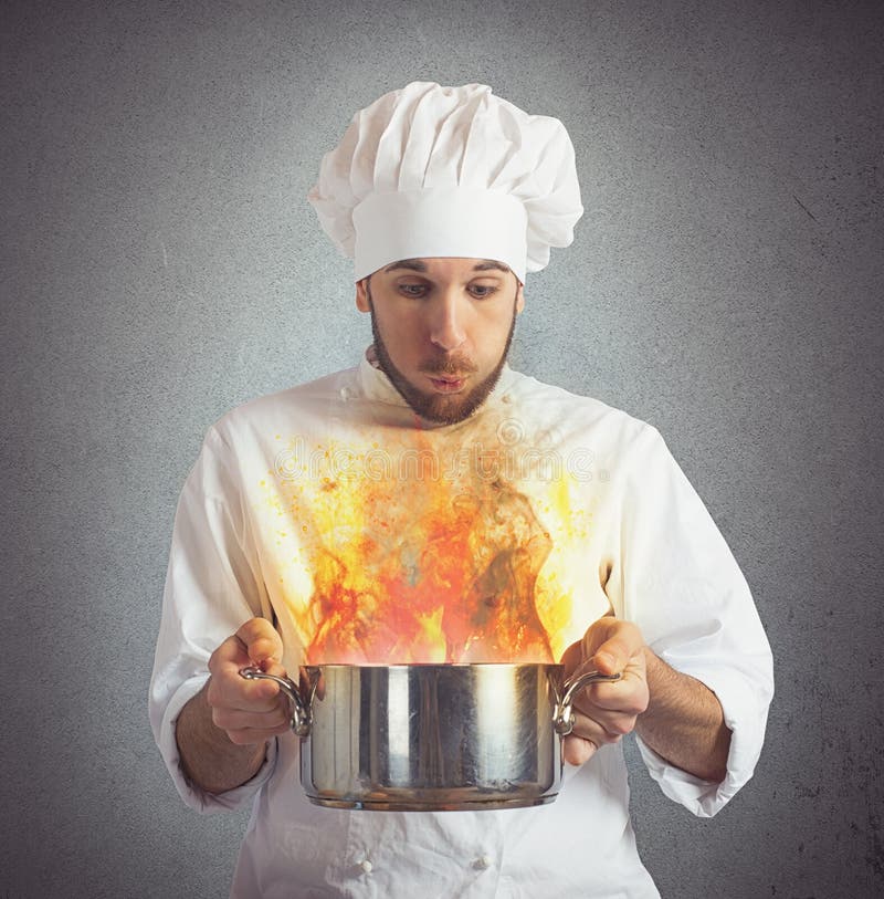 Chef blowing burnt food stock image. Image of blow, damaged - 55582511
