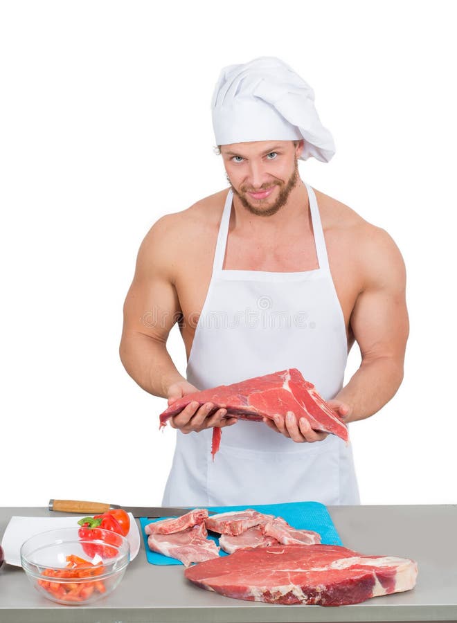 Chef Bodybuilder Preparing Large Chunks of Raw Stock Image - Image of ...
