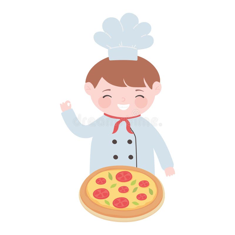 Chef Boy with Baked Pizza Cartoon Character Stock Vector - Illustration ...