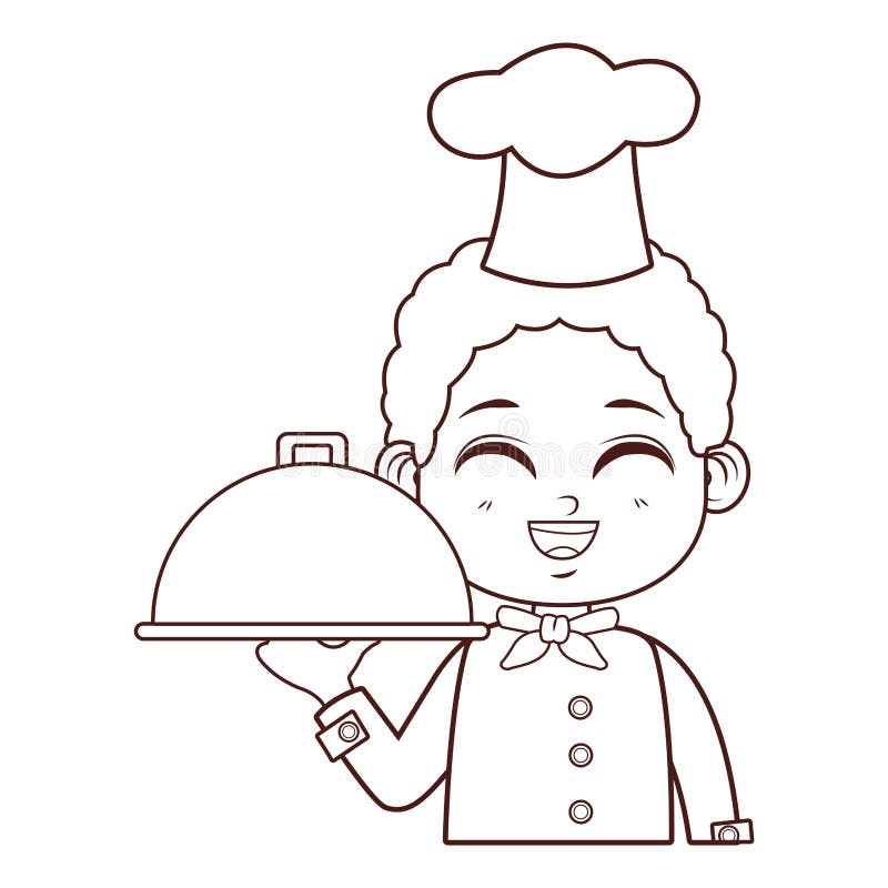 Chef Boy Cartoon Brown Lines Stock Vector - Illustration of smile ...