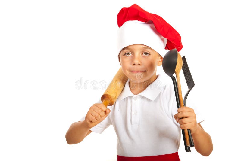 Chef Boy with Many Utensils Stock Photo - Image of food, smile: 34870816