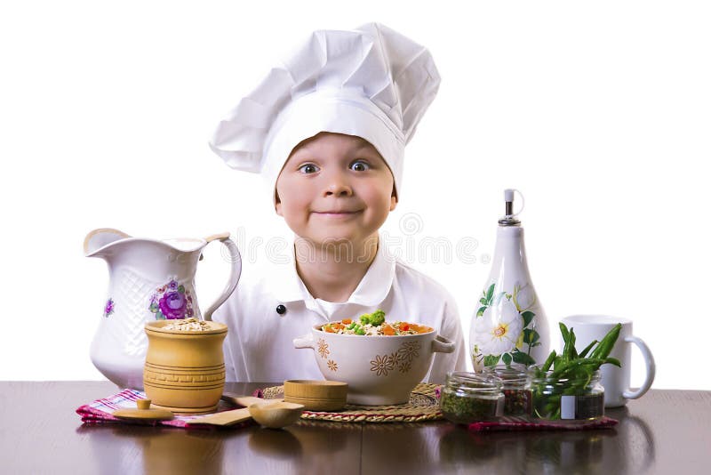 Chef Boy in Uniform Cooked Oatmeal Stock Image - Image of natural, food ...