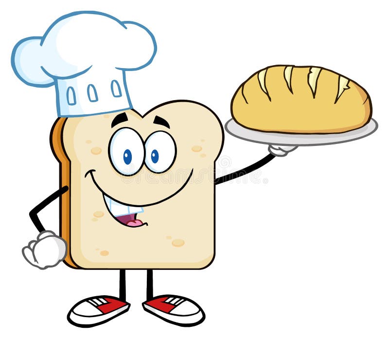 Chef-Bread Slice Cartoon-Charakter-darstellendes Perfektes Brot Vektor ...