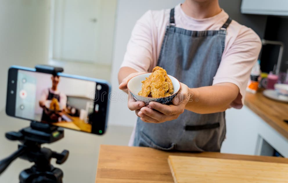 The Chef is Broadcasting Live from Workshop How To Prepare a Crispy Fried Bananas Stock Photo ...