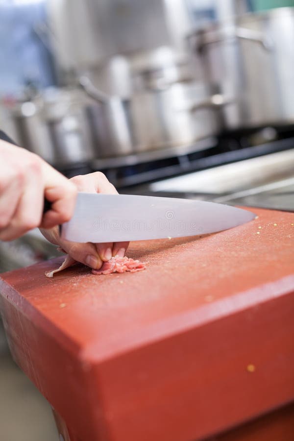 Chef or Butcher Dicing Meat Stock Photo - Image of hotel, food: 39089552