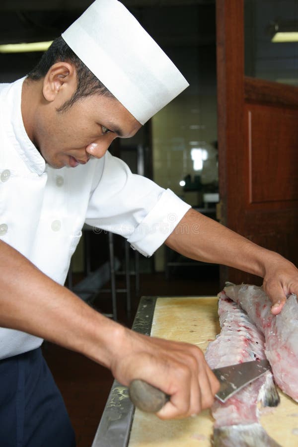 Chef Butchering Barracuda Fish Stock Image - Image of lunch, seafood ...