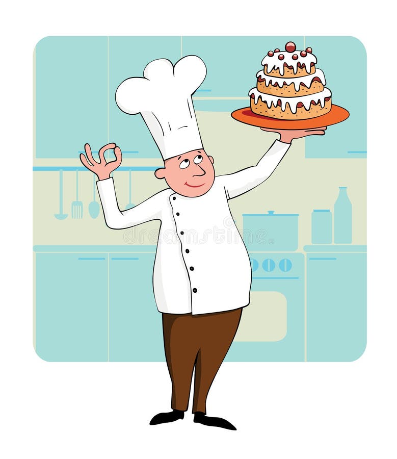 Beautiful Chef Lifts Sweet Cake Logo Stock Vector - Illustration of ...