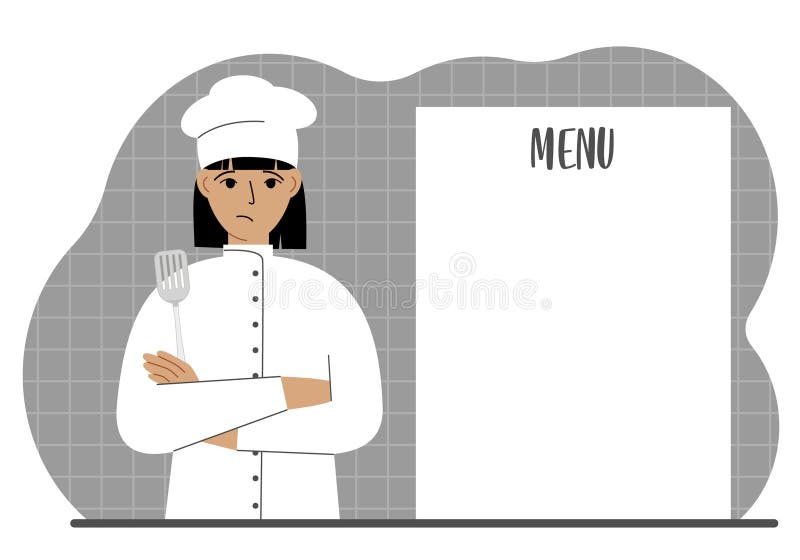 A Chef in a Cap Stands Next To a White Sheet for Placing a Menu for a ...