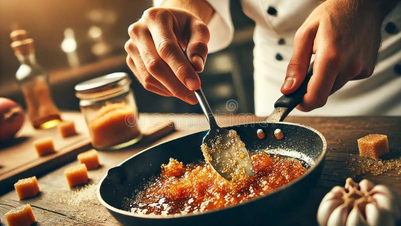Chef Caramelizing Sugar in a Frying Pan Stock Illustration ...