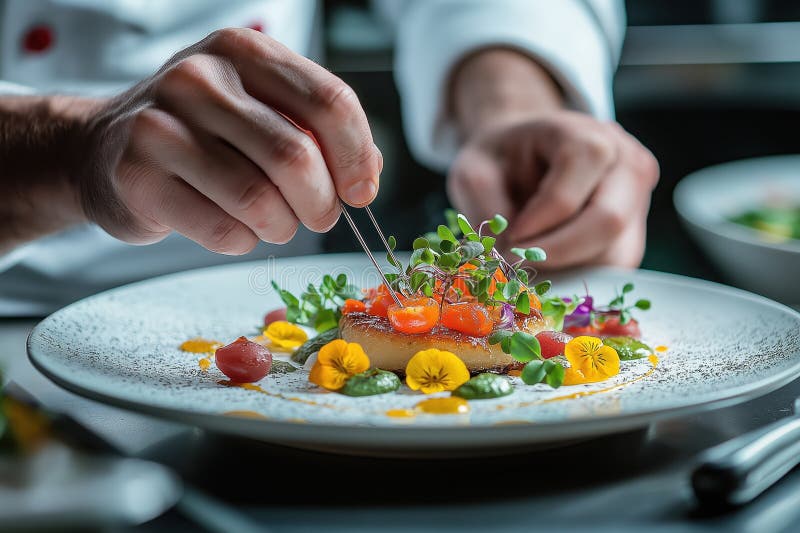 Chef Plating an Elegant Dish with Precision and Artistic Culinary Flair ...
