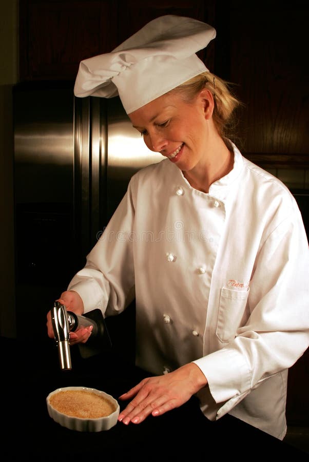 Chef Carmelizing Cream Boule Stock Image - Image of girl, blonde: 1907905