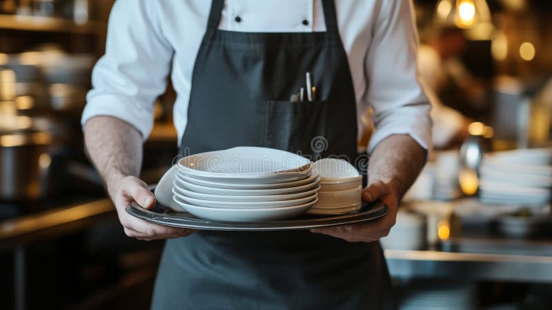 Chef Carrying Plates in Restaurant Kitchen Stock Illustration ...