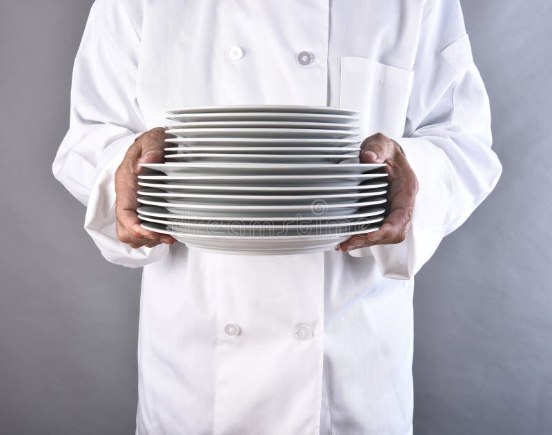 Chef Carrying Stack of Plates Stock Image - Image of person, holding ...