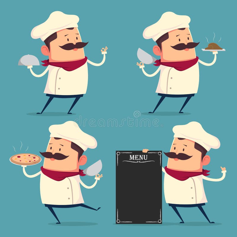 Chef Cartoon Set In Retro Style Stock Illustration - Illustration of ...