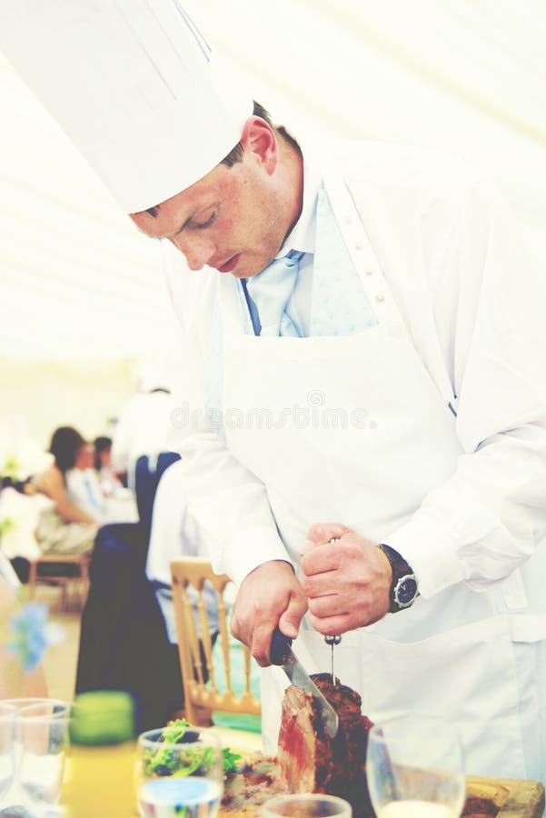 Chef Carving Beef at a Wedding Reception Concept Stock Photo - Image of ...