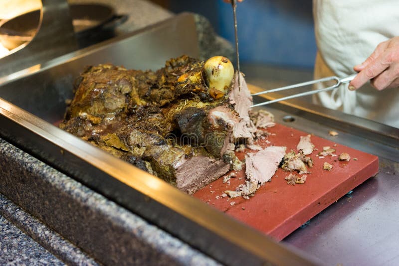 Chef Carving and Serving Roast Meat Stock Photo - Image of cuisine ...